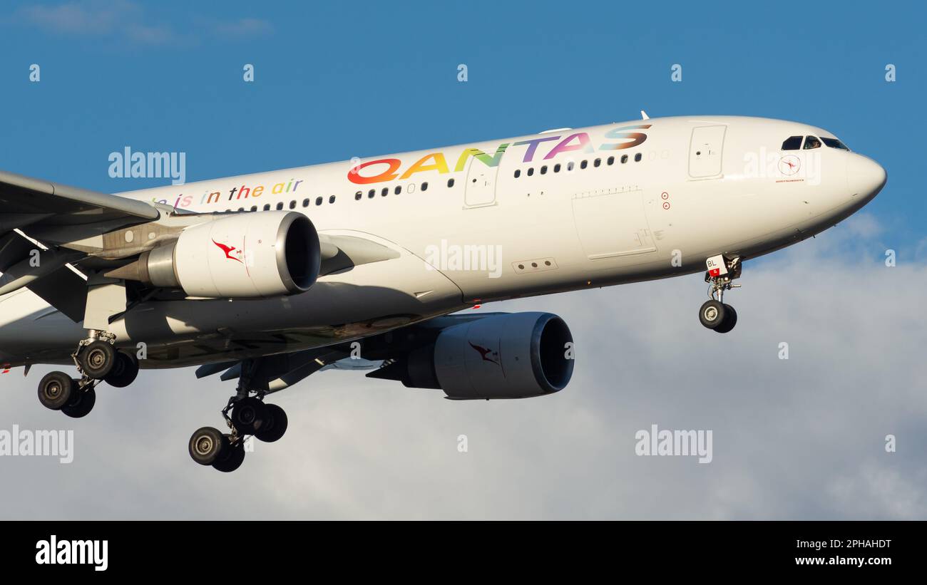 Qantas Airbus A330 VH-EBL with 'Pride in the Air' paintwork Stock Photo ...