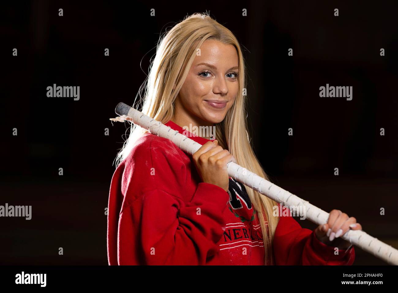 Nebraska NCAA college pole vaulter Jessica Gardner poses Thursday ...