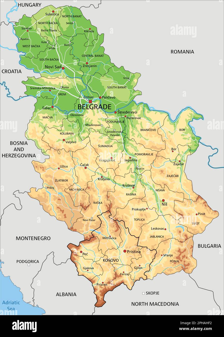 Highly detailed Serbia physical map with labeling Stock Vector Image ... Highly detailed Serbia physical map with labeling Stock Vector Image ...