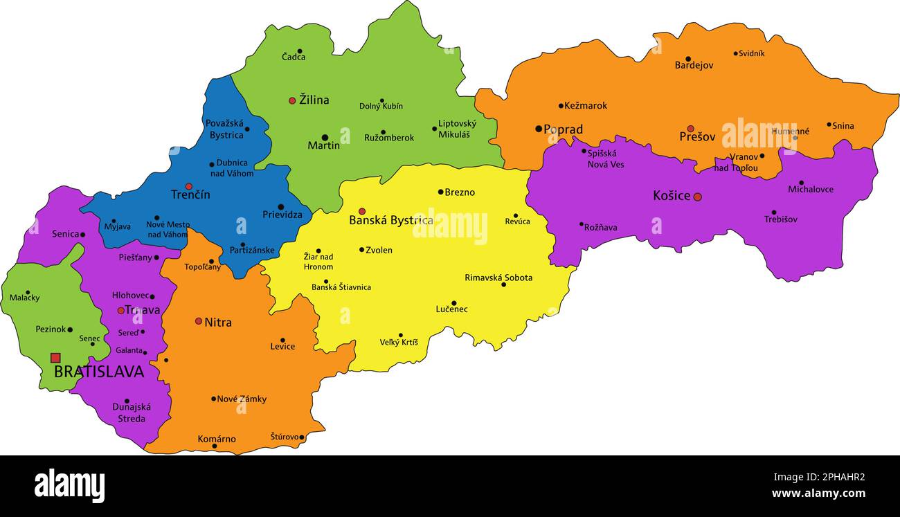 Colorful Slovakia political map with clearly labeled, separated layers ...