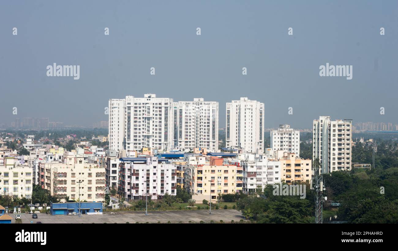 Tall high-rise building of Newtown Kolkata Skyline against clearsky ...