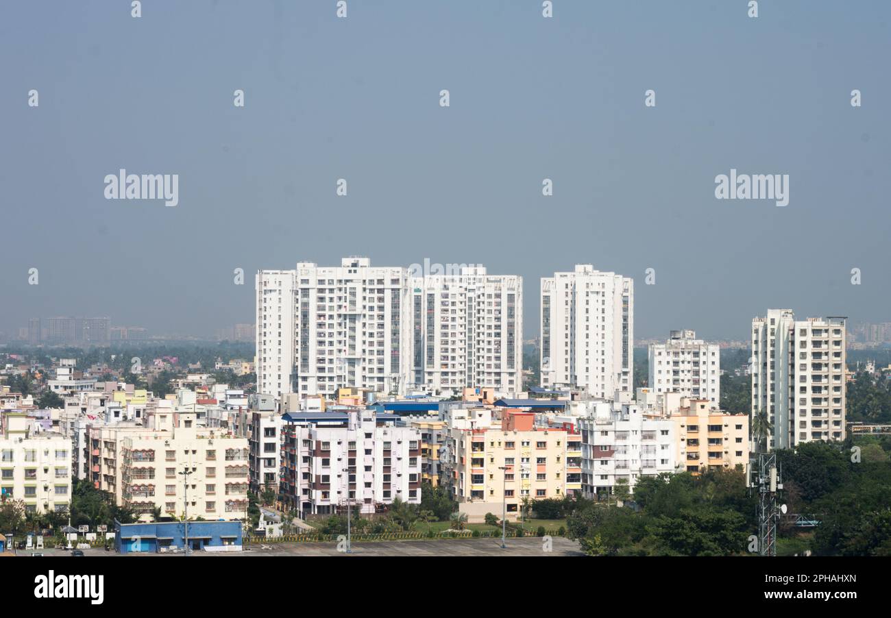 Tall high-rise building of Newtown Kolkata Skyline against clearsky ...