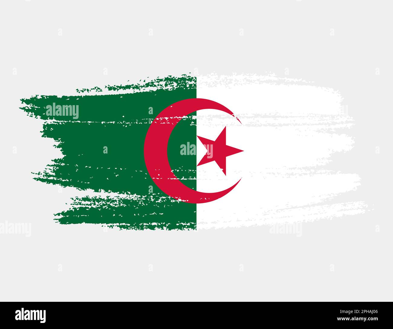 Artistic grunge brush flag of Algeria isolated on white background. Elegant texture of national ...