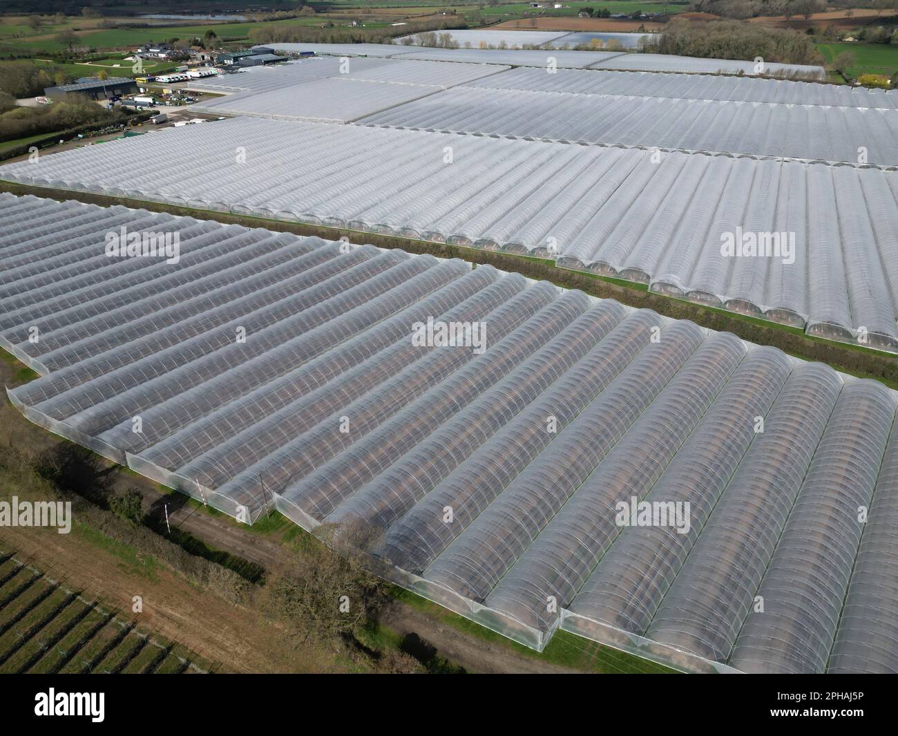 Aerial view of Marden Herefordshire UK showing large soft fruit ...