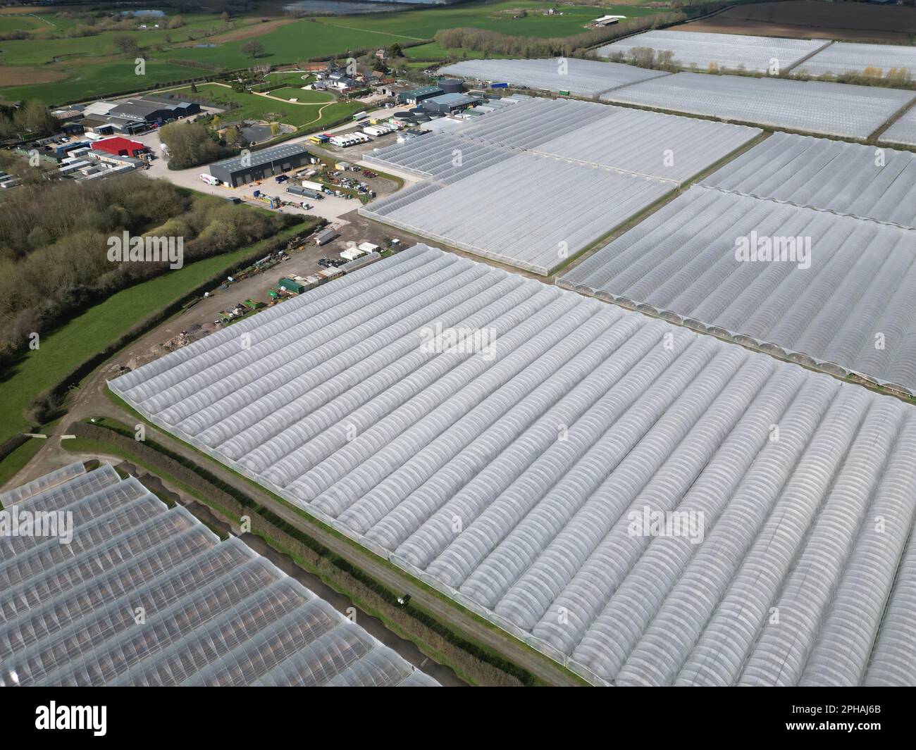 Aerial view of Marden Herefordshire UK showing large soft fruit ...