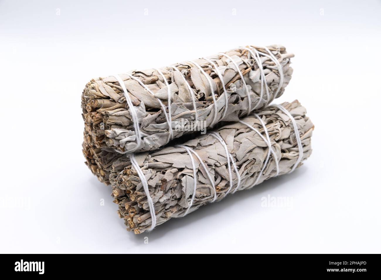 Bundles of dry white sage close-up isolated on white background ...
