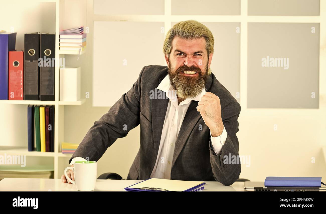Inspired and motivated. Morning coffee in office. Office life. Good ...