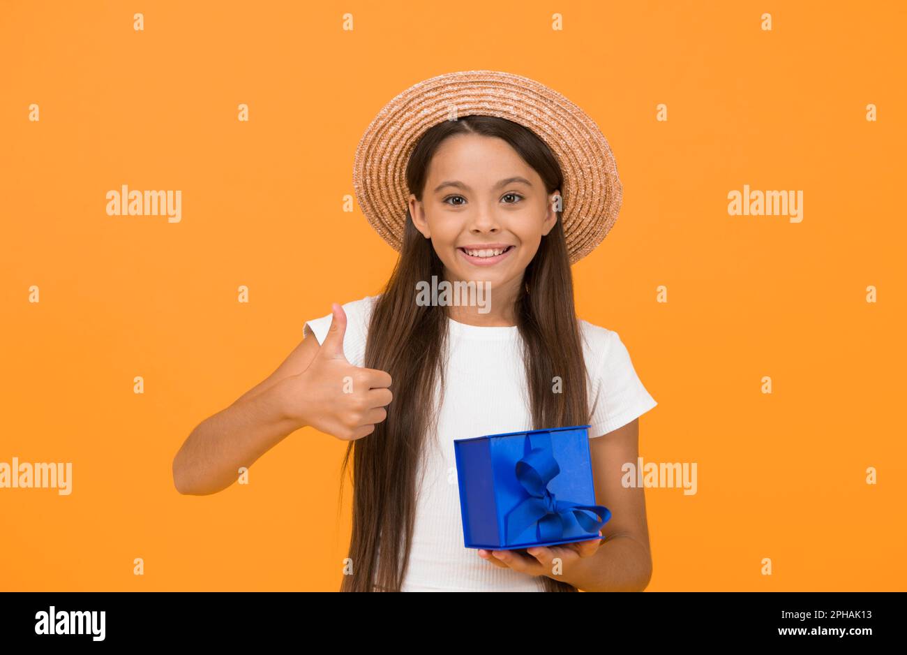 Gift wrapped decorated box in hands of cute child girl, good choice ...