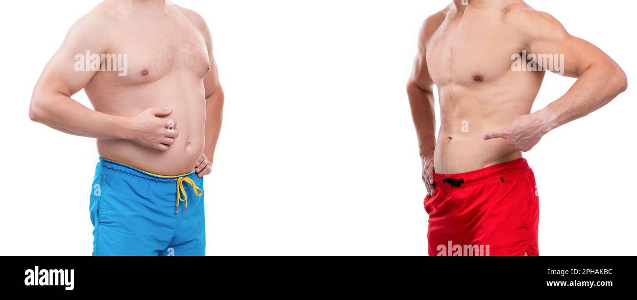 photo of before fat after slim compare, copy space banner. before fat ...