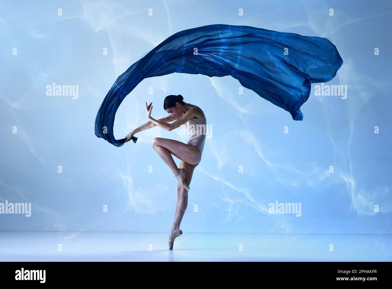 One Young Ballerina Wearing Beige Bodysuits Emotional Dancing With