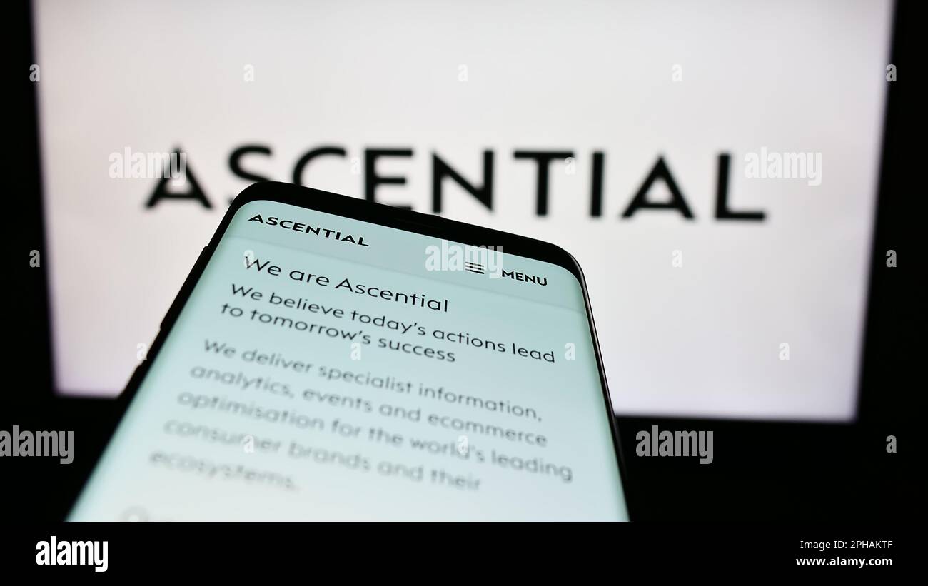 Mobile phone with website of British media analytics company Ascential ...