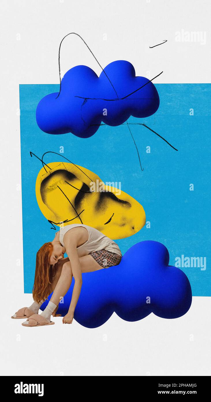 Young woman in home wear sitting in despair and apathy. Feeling tired ...