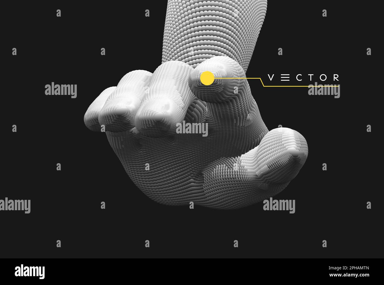 The hand presses the index finger on the button a virtual interface ...