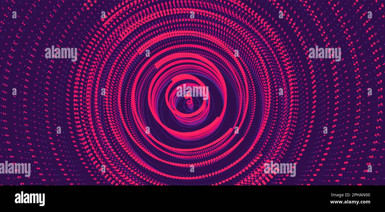 Abstract circular background with dynamic dots. Radial structure for science or technology ...