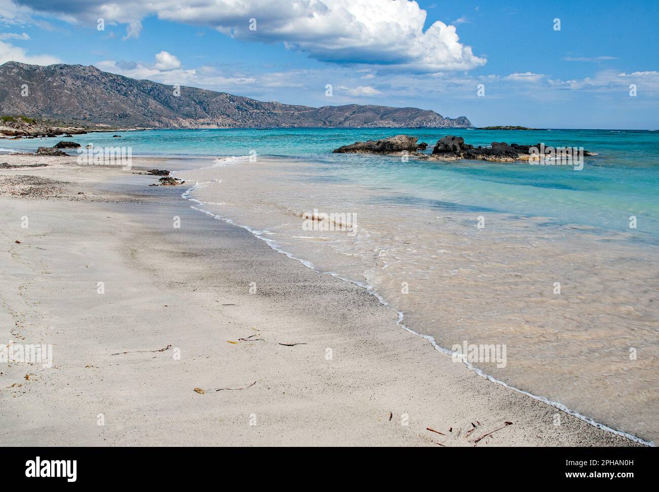 Elafonissi, in southwest of Crete,is famous for its pink sand and low ...
