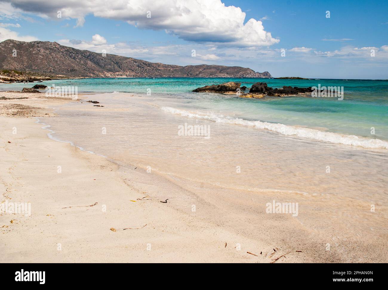 Elafonissi, in southwest of Crete,is famous for its pink sand and low ...