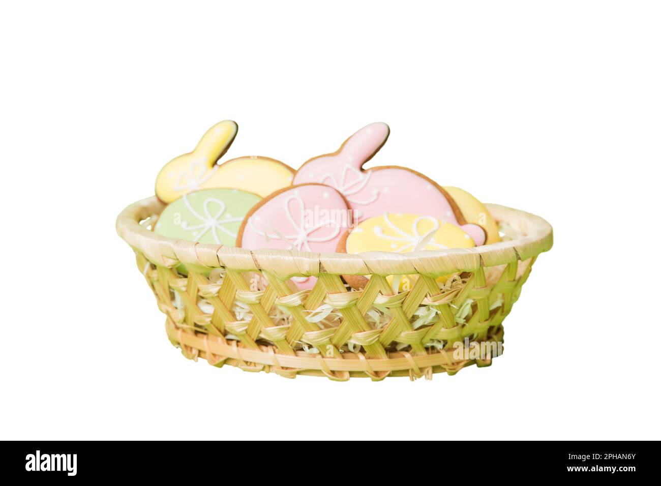 Colorful easter cookies in basket with Multi colors Easter eggs ...
