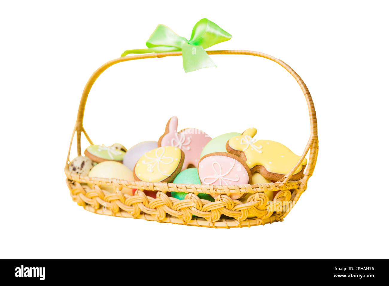 Colorful easter cookies in basket with Multi colors Easter eggs ...