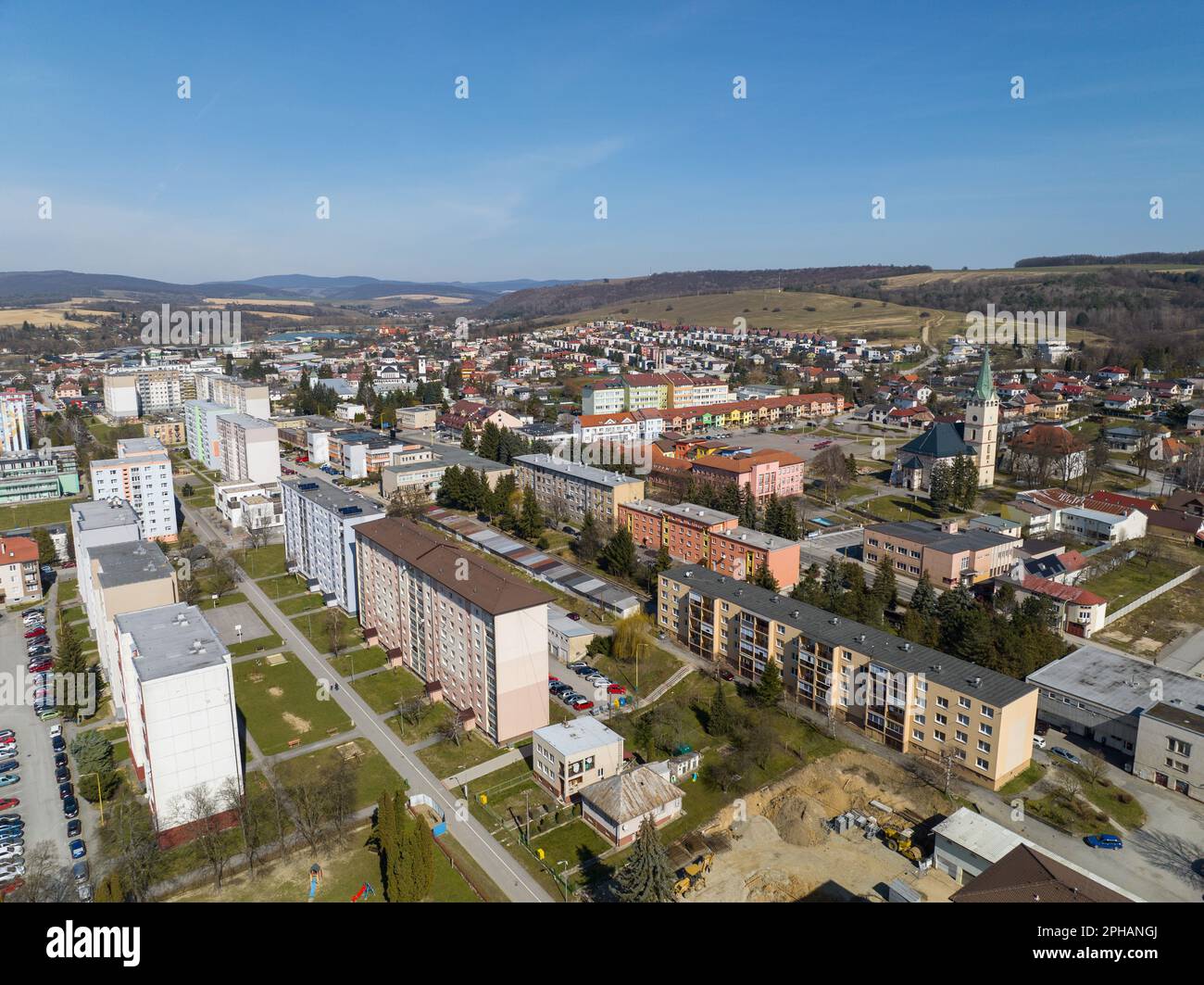 Aerial view of a housing estate in the town of Stropkov in Slovakia ...