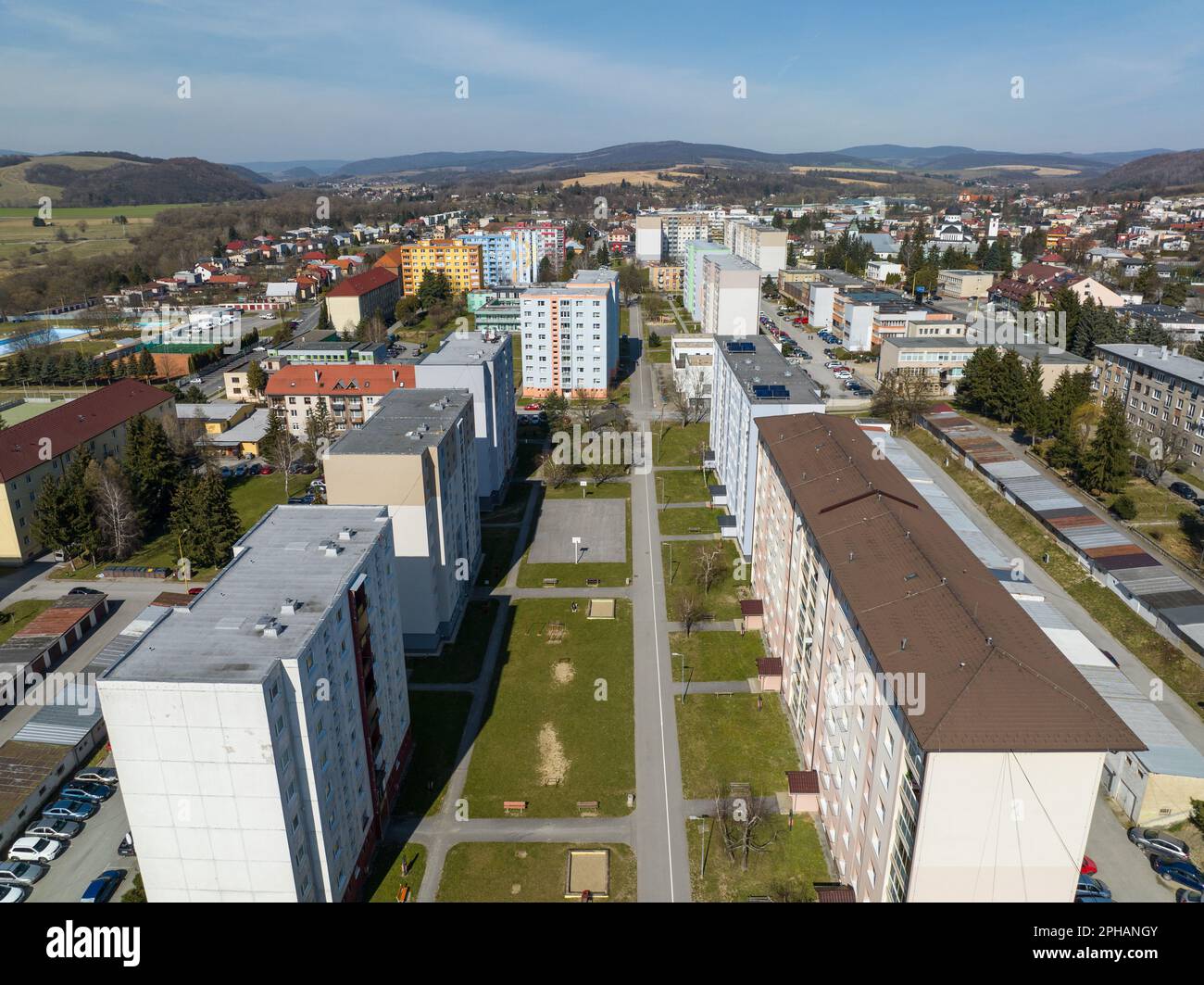 Aerial view of a housing estate in the town of Stropkov in Slovakia ...