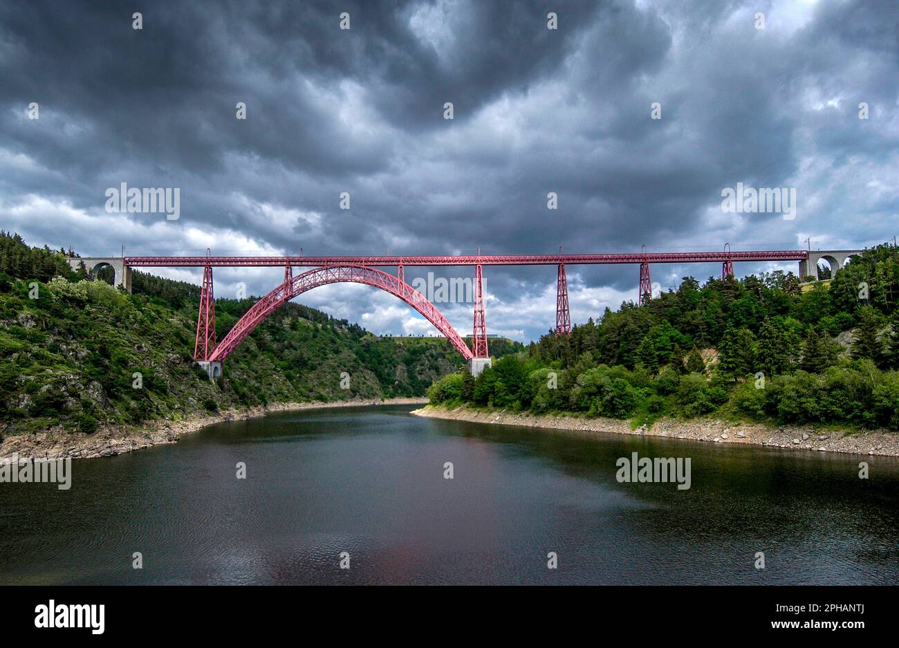 Garabit Viaduct, built by Gustave Eiffel on river Truyere, Cantal ...