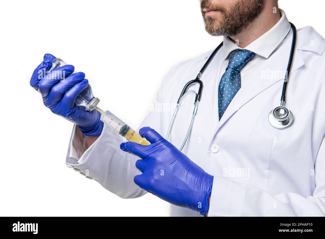 doctor do vaccination injection in studio, cropped view. doctor do ...