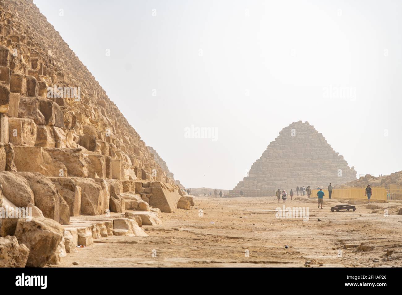 A view of a pyramid temple at the Pyramids of Giza complex in Egypt ...