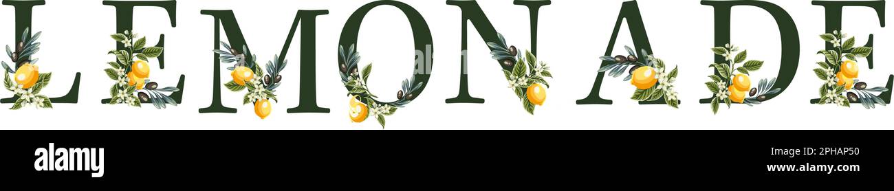 Word lemonade design decorated with lemon fruits and leaves in paper ...