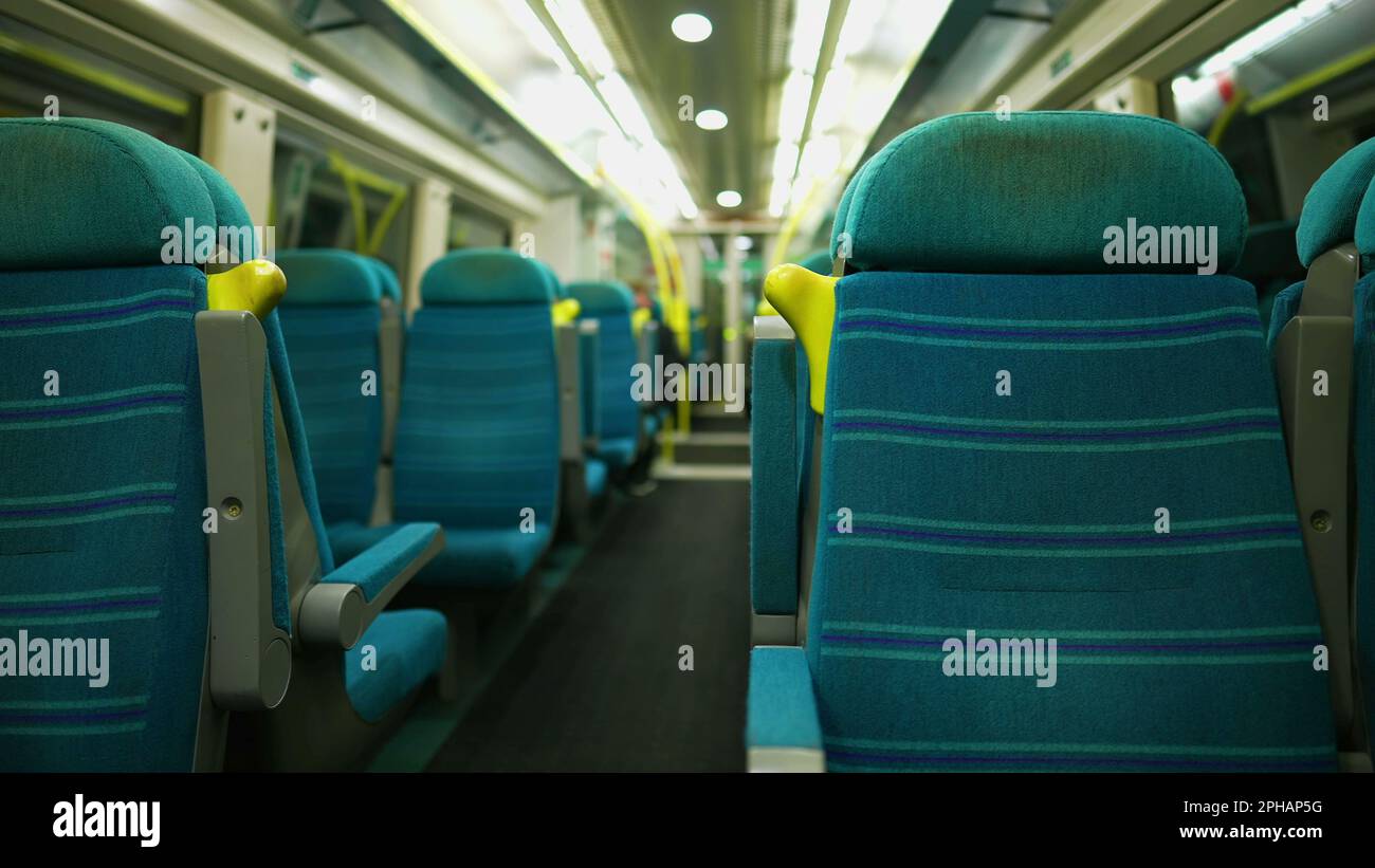 Interior of empty train seats. Modern European passenger seat with ...