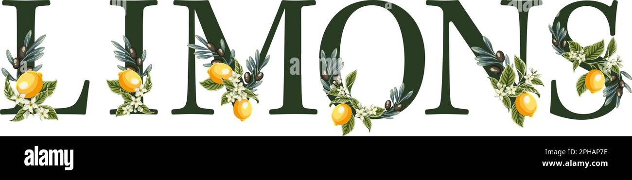 Word lemons design decorated with lemon fruits and leaves in paper art ...