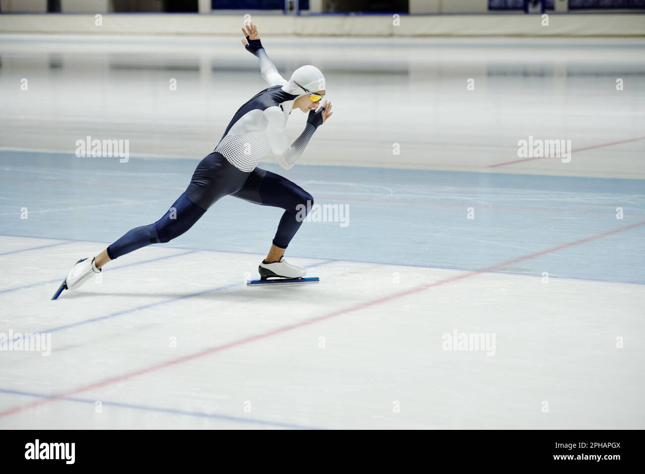 Side view of young active man in sports uniform and eyeglasses having ...