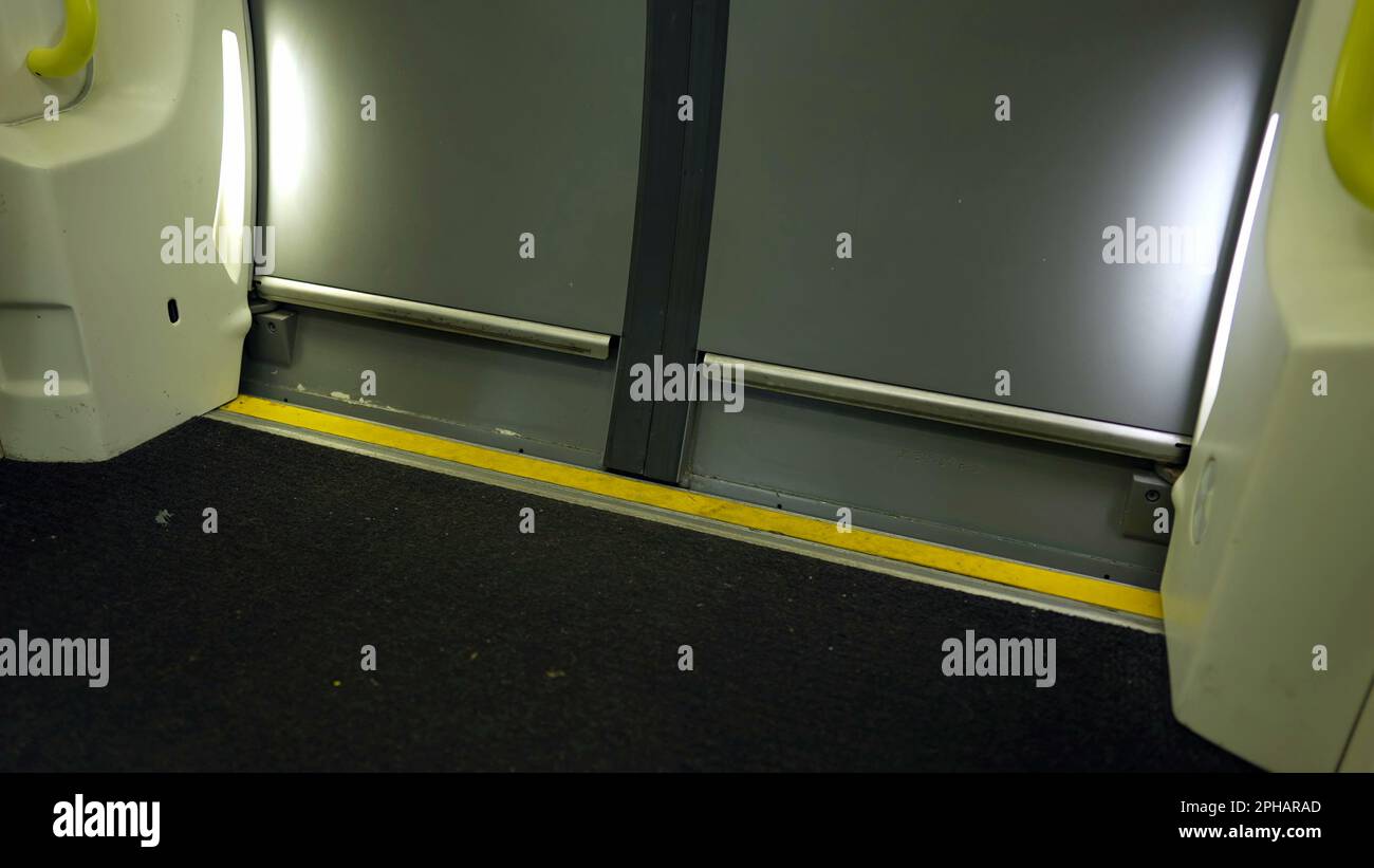 Subway train doors closing in underground transportation Stock Photo ...