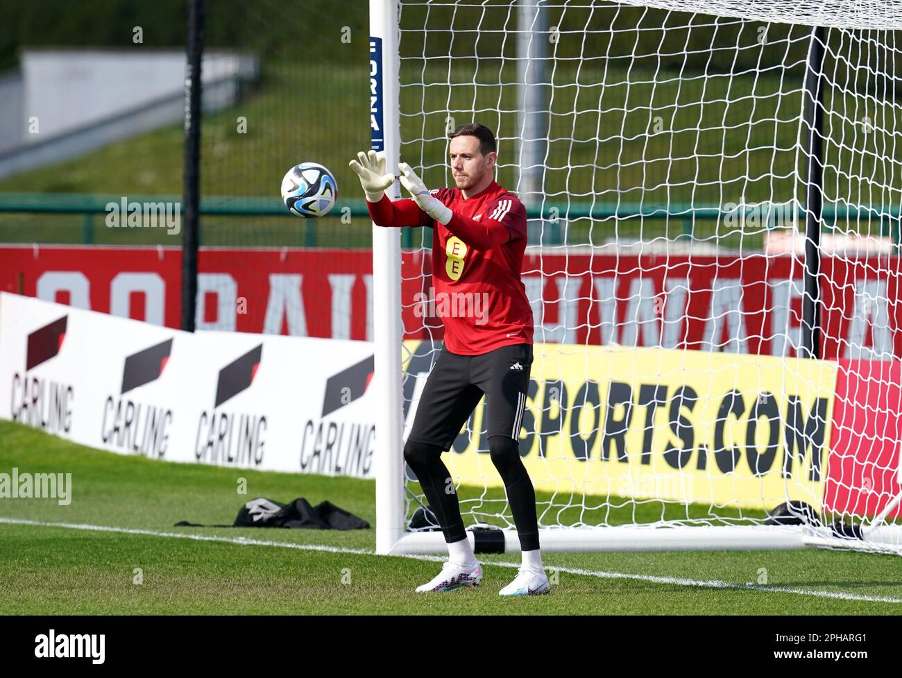 Wales goalkeeper Danny Ward during a training session at Vale Resort ...
