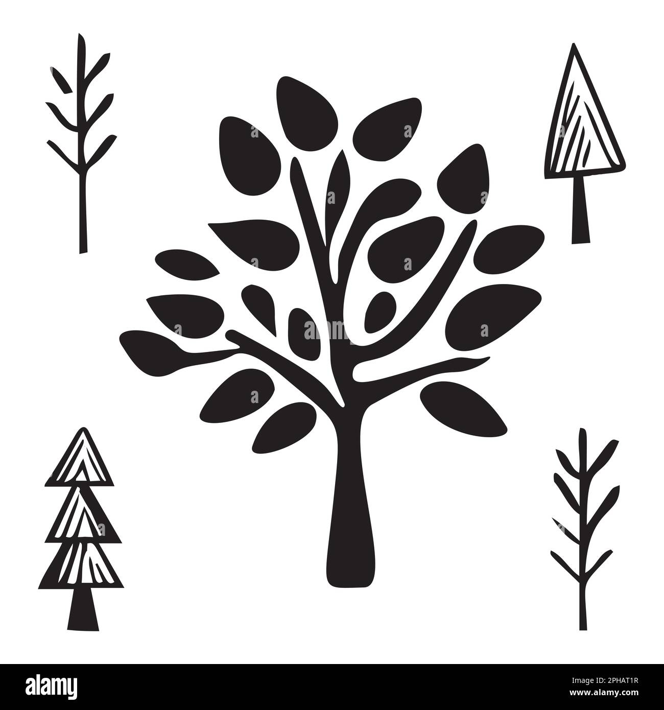 Set of vector tree motifs in low brow style. Collection of monochrome ...