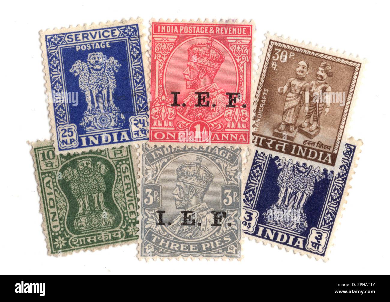 Vintage mint postage stamps from India isolated on a white background ...