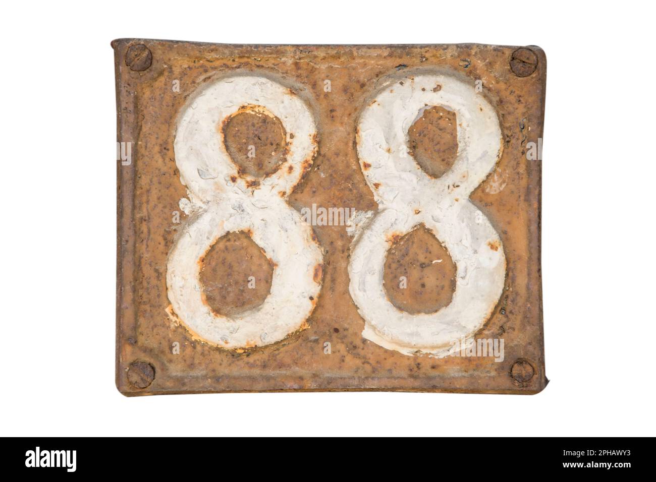 Old retro weathered cast iron plate with number 88 closeup isolated on ...