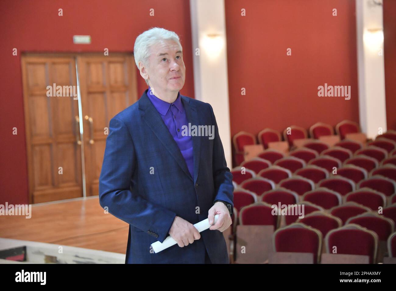 Moscow. Moscow Mayor Sergei Sobyanin during an inspection of work on ...