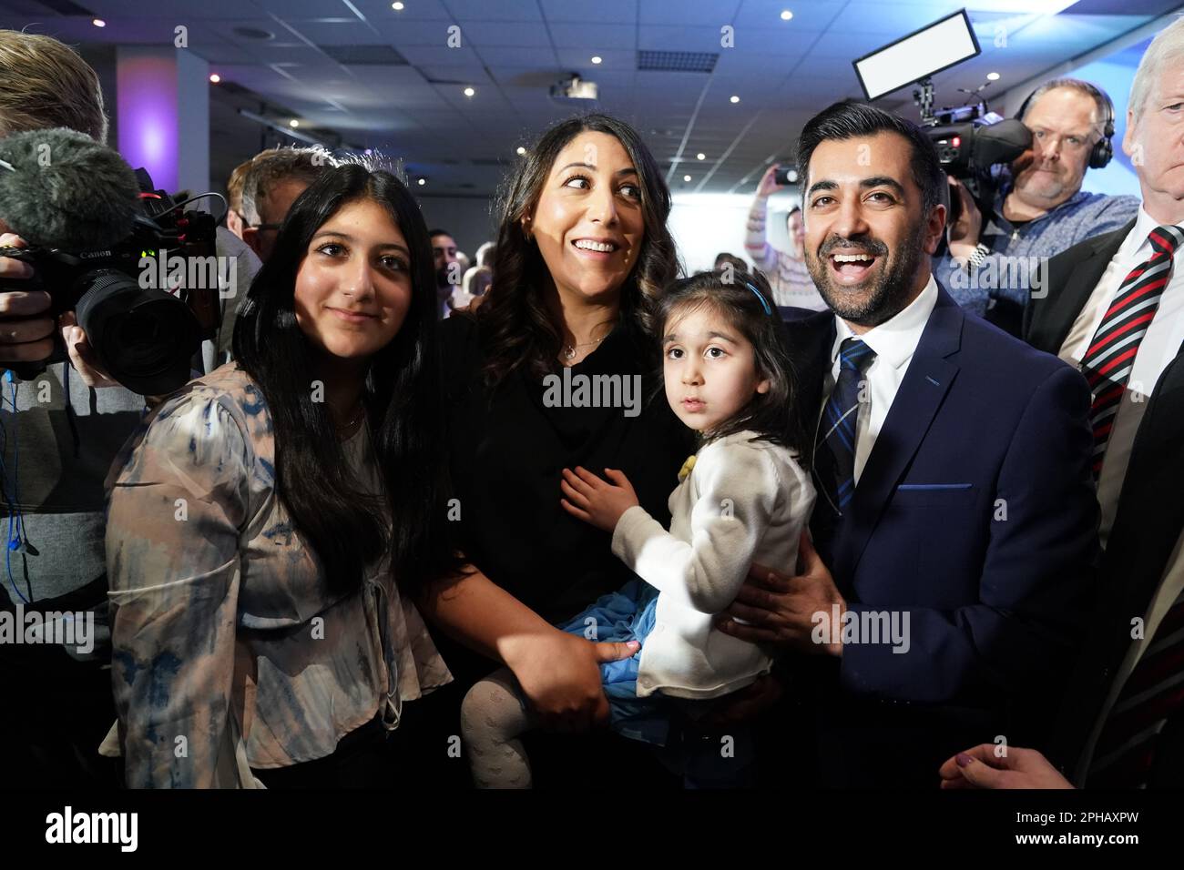 Humza Yousaf with his wife Nadia El-Nakla, daughter Amal and step ...