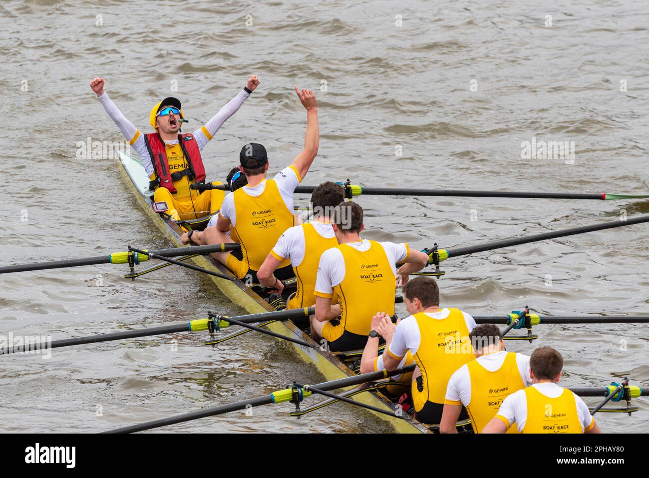 Boat Race 2023. Goldie, Cambridge Men's reserve team crew celebrating ...
