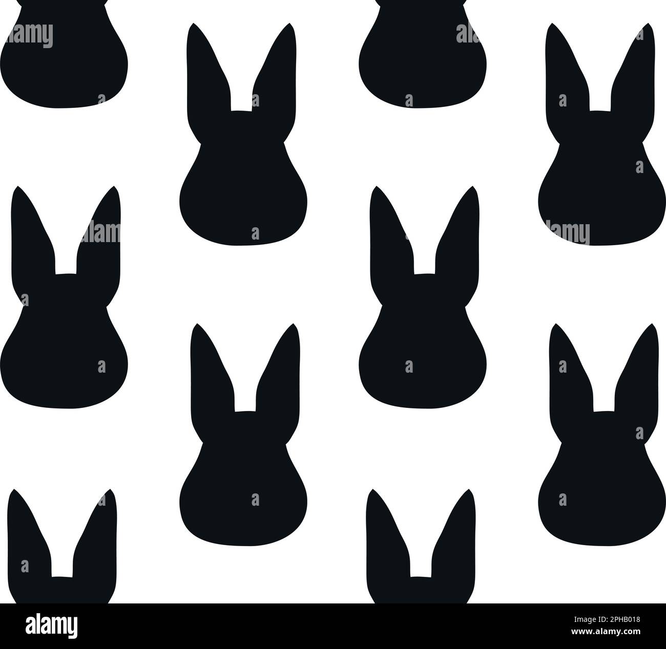 Vector seamless pattern of flat hand drawn rabbit bunny head silhouette ...