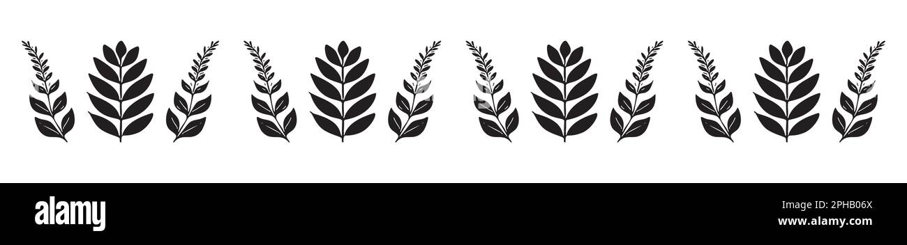 Border of botanical leaf sprigs in vector low brow style. Block print ...