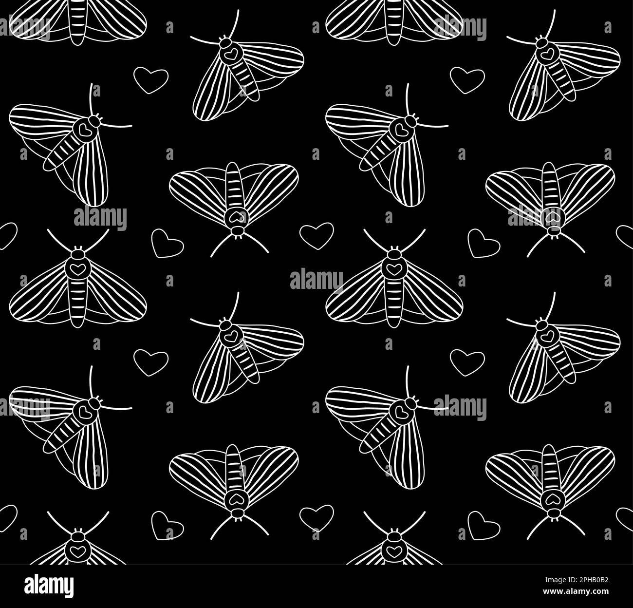 Vector seamless pattern of flat hand drawn moth isolated on black ...