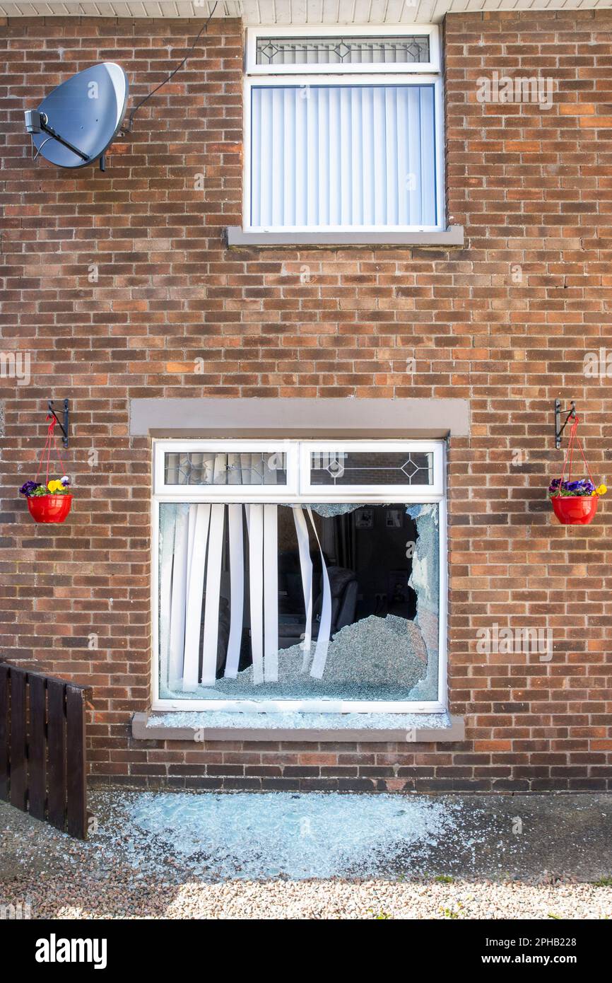 The smashed window of a property in the Moyne Gardens area of ...