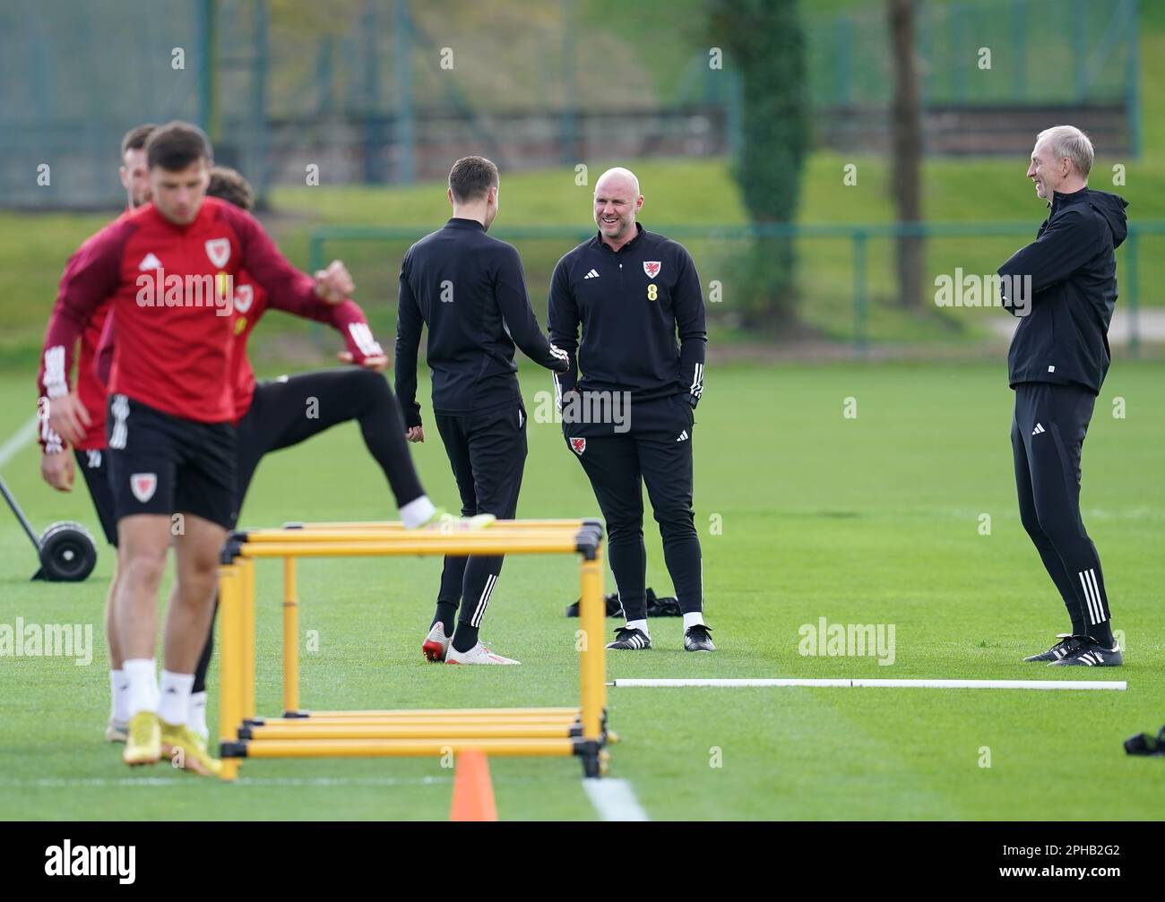 Wales' Chris Gunter, manager Rob Page and Alan Knill during a training ...