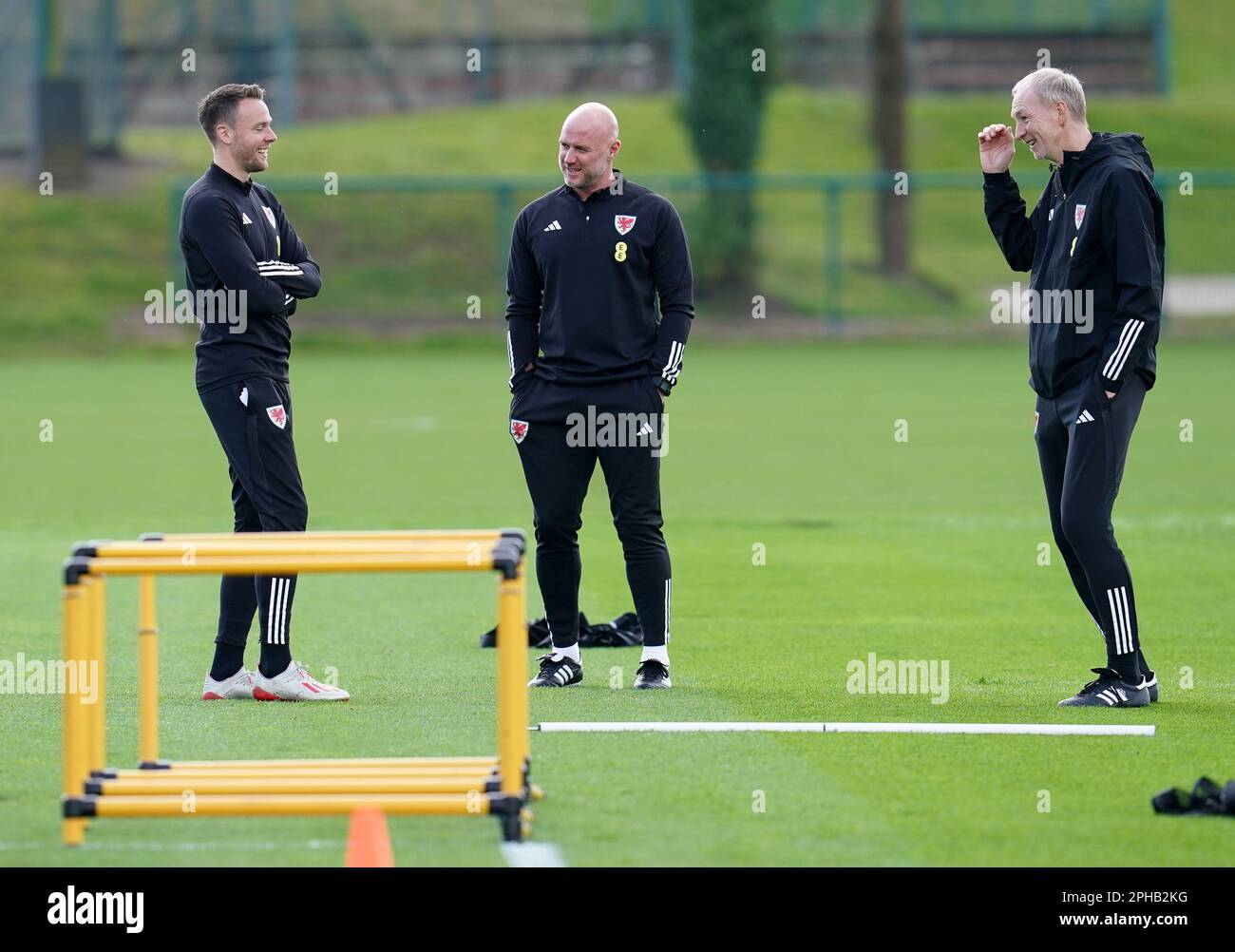 Wales' Chris Gunter, manager Rob Page and Alan Knill (left-right ...