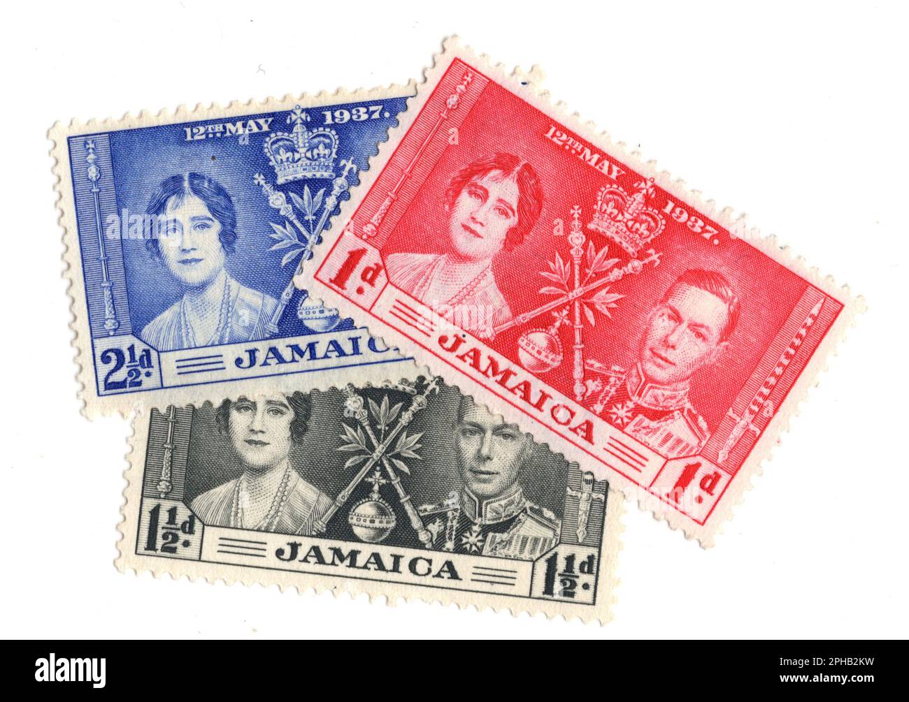 Vintage mint postage stamps from Jamaica isolated on a white background ...