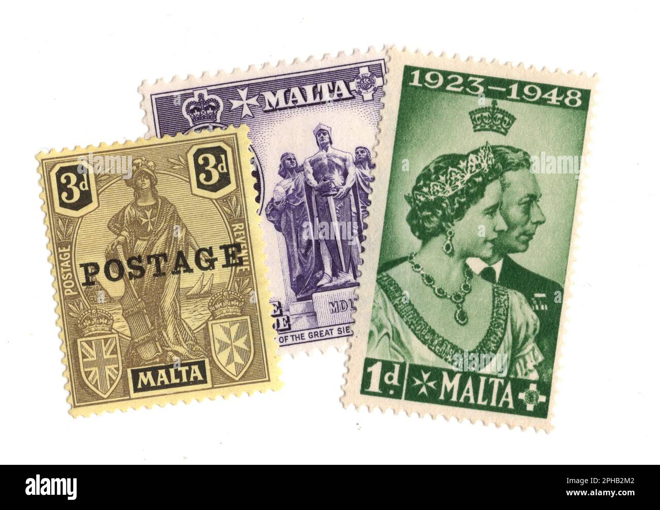 Vintage mint postage stamps from Malta isolated on a white background ...