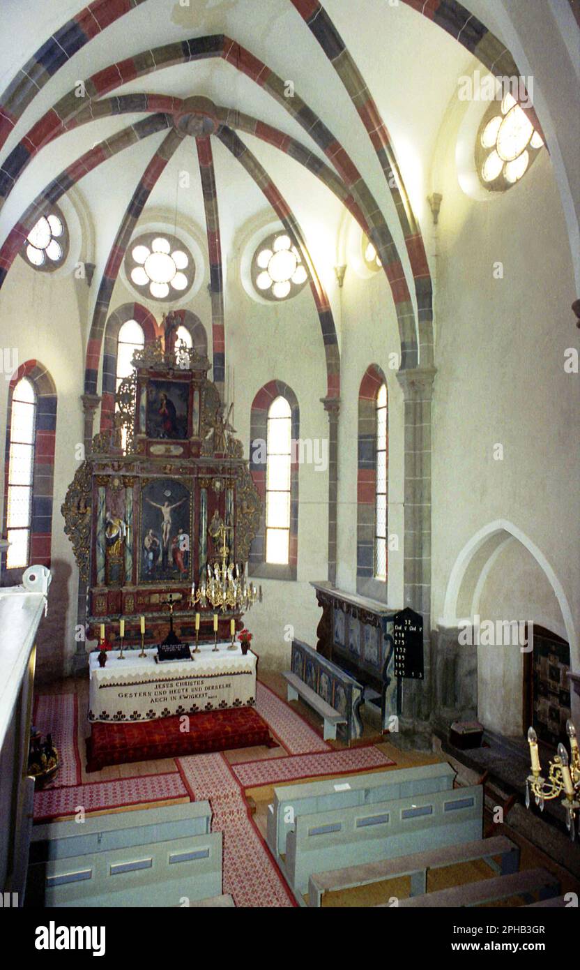 Carta, Sibiu County, Romania, 2001. Interior of the medieval-era church ...