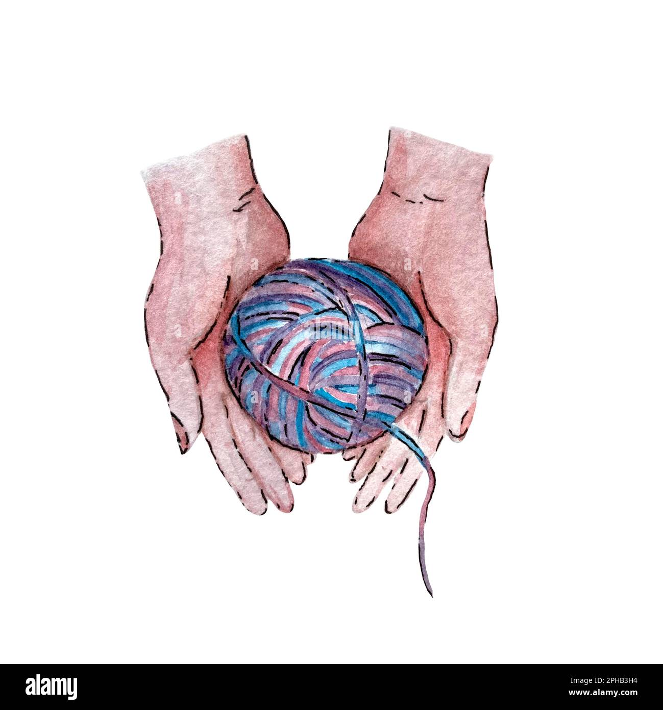 watercolor balls of yarn for knitting Stock Photo - Alamy