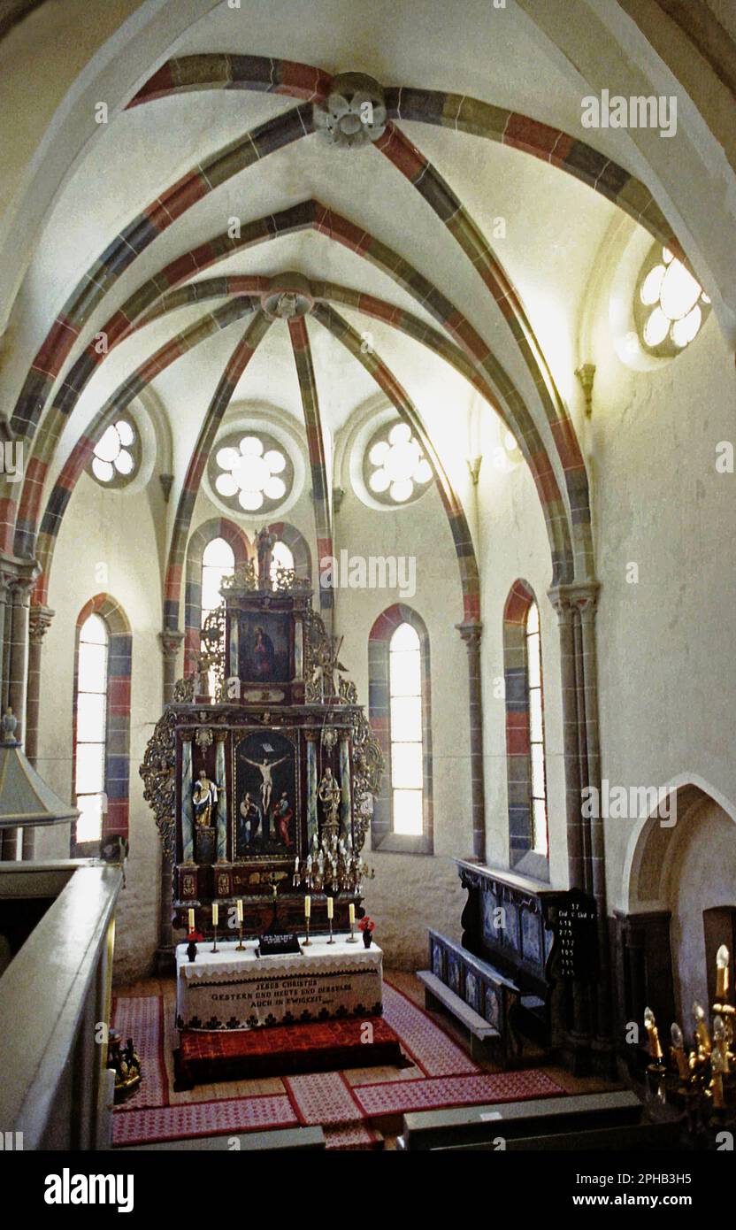 Carta, Sibiu County, Romania, 2001. Interior of the medieval-era church ...